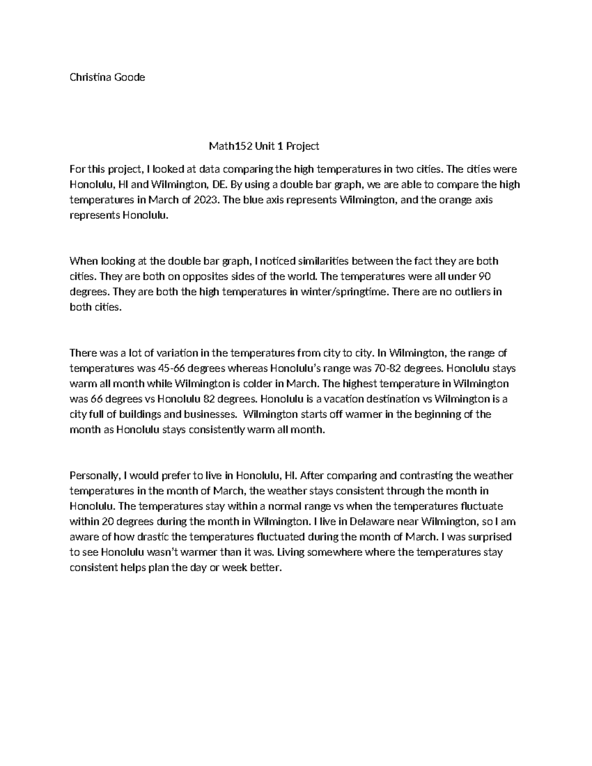 Mathproj 1 - math project 1 - Christina Goode Math152 Unit 1 Project ...