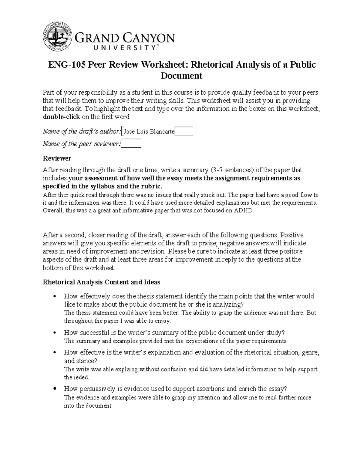 ENG-105-RS-Rhetorical Analysis Peer Review Worksheet Online - ENG-105 ...