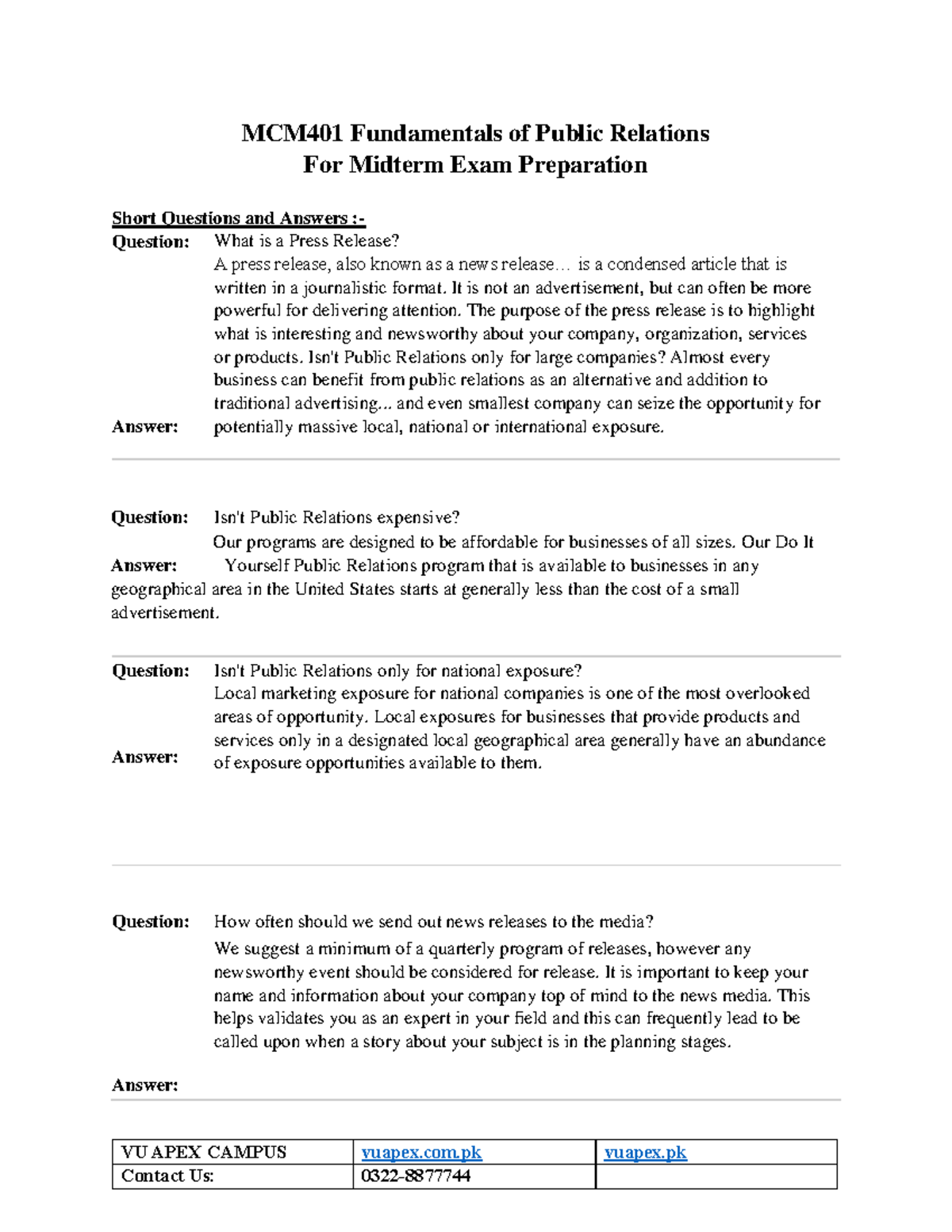 401 - own notes - VU APEX CAMPUS vuapex.com vuapex MCM401 Fundamentals ...