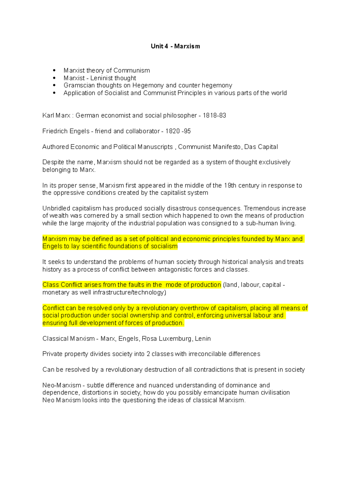 Unit 4 - Marxism - Pol science - Unit 4 - Marxism Marxist theory of ...