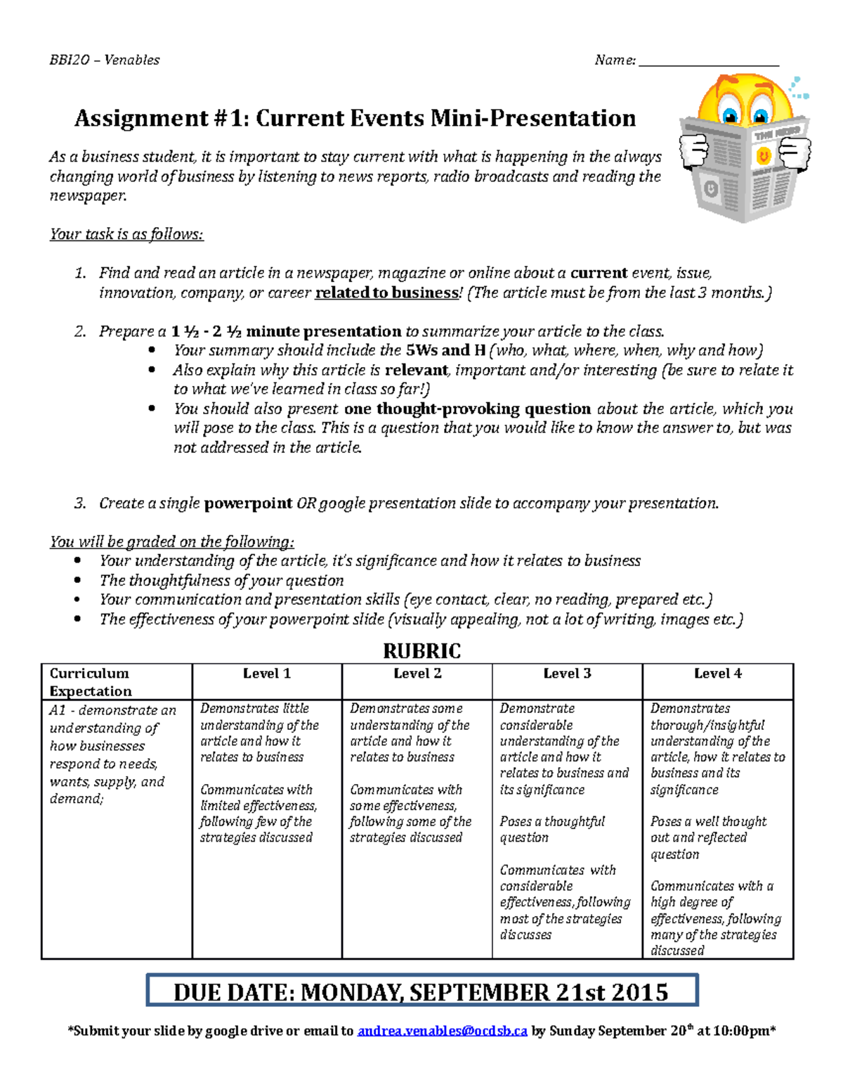 08 - Current Events Mini Presentations - BBI2O – Venables Name