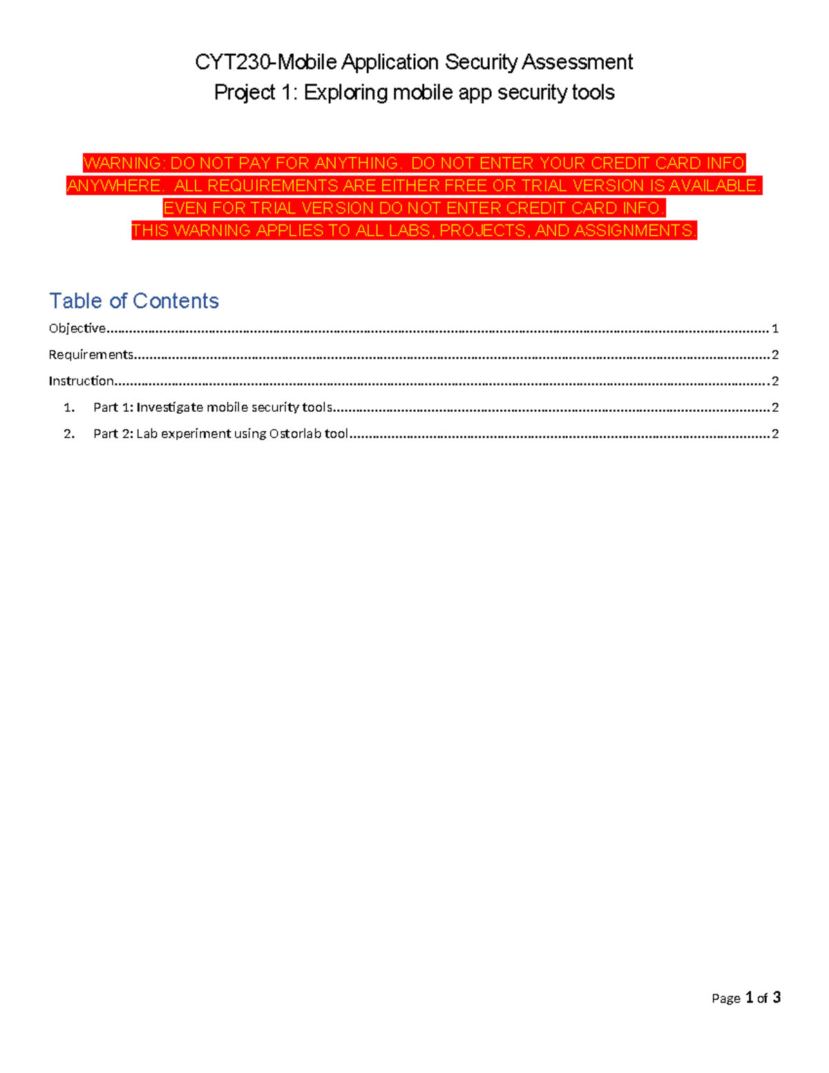 CYT230 - Fall2024 - Project 1 - CYT230-Mobile Application Security Assessment Project 1 ...