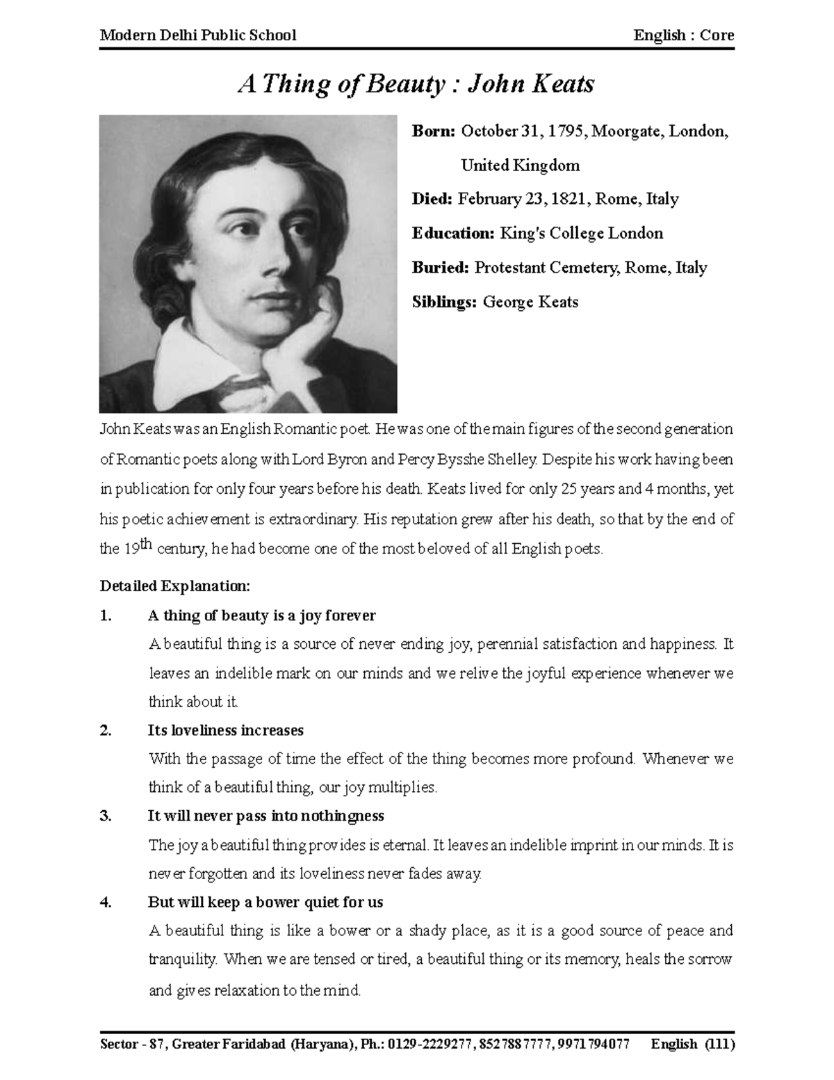 Thing of Beauty Annotated - A Thing of Beauty : John Keats John Keats ...