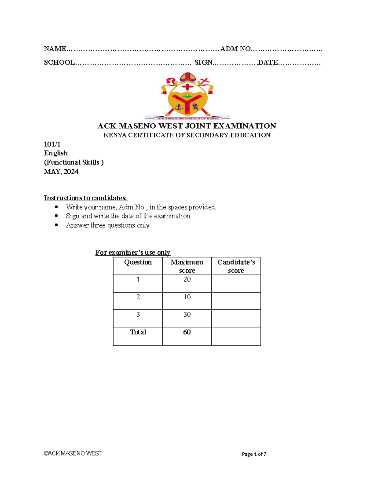 English PP1 - NAME ...