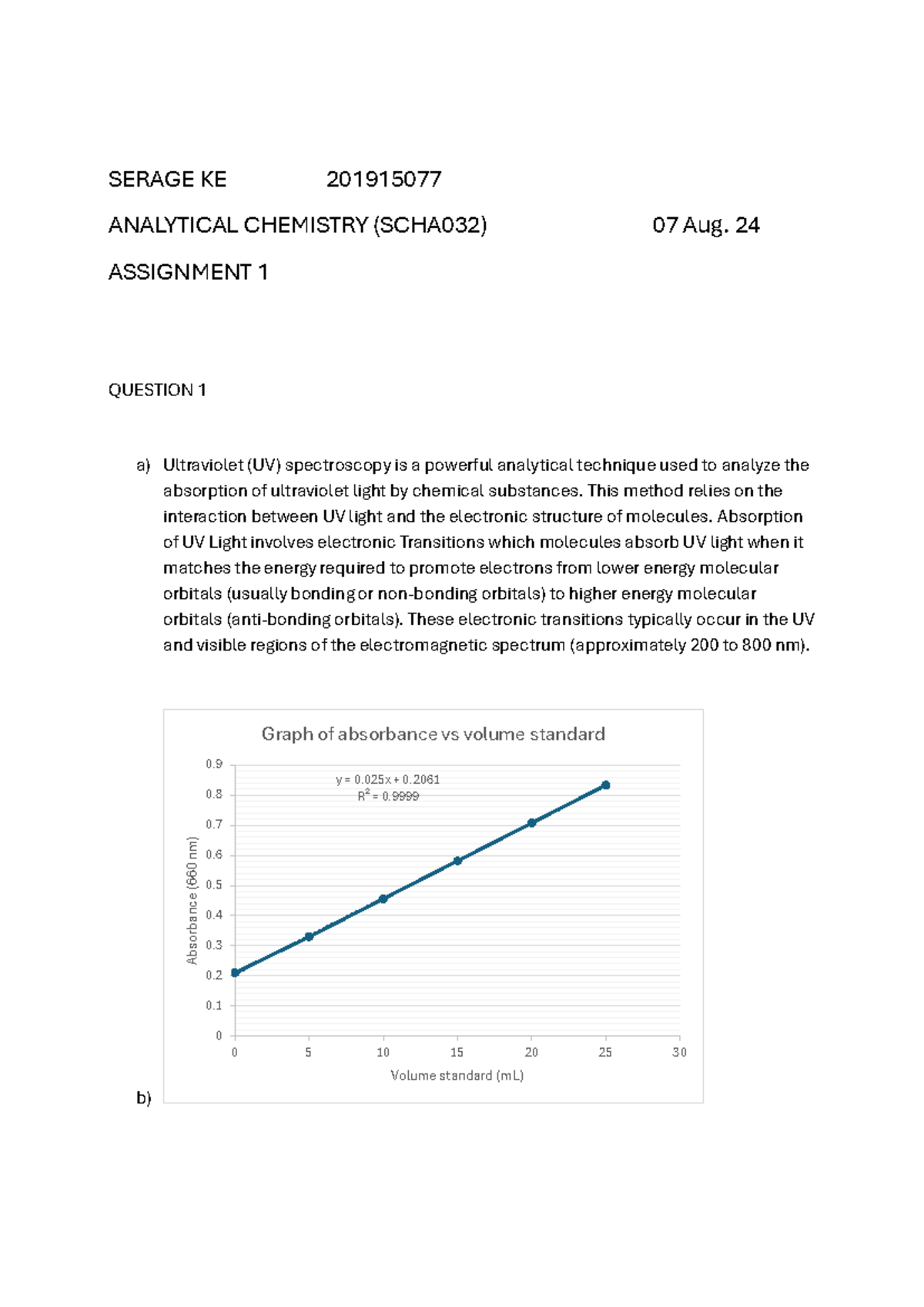 Assignment - SERAGE KE 201915077 ANALYTICAL CHEMISTRY (SCHA032) 07 Aug. 24 ASSIGNMENT 1 QUESTION ...