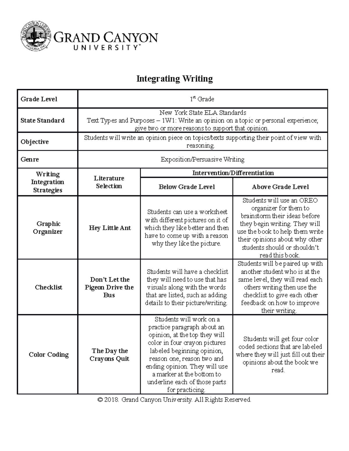 ECE-350-T5-Integrating-Writing - Integrating Writing Grade Level 1 st ...