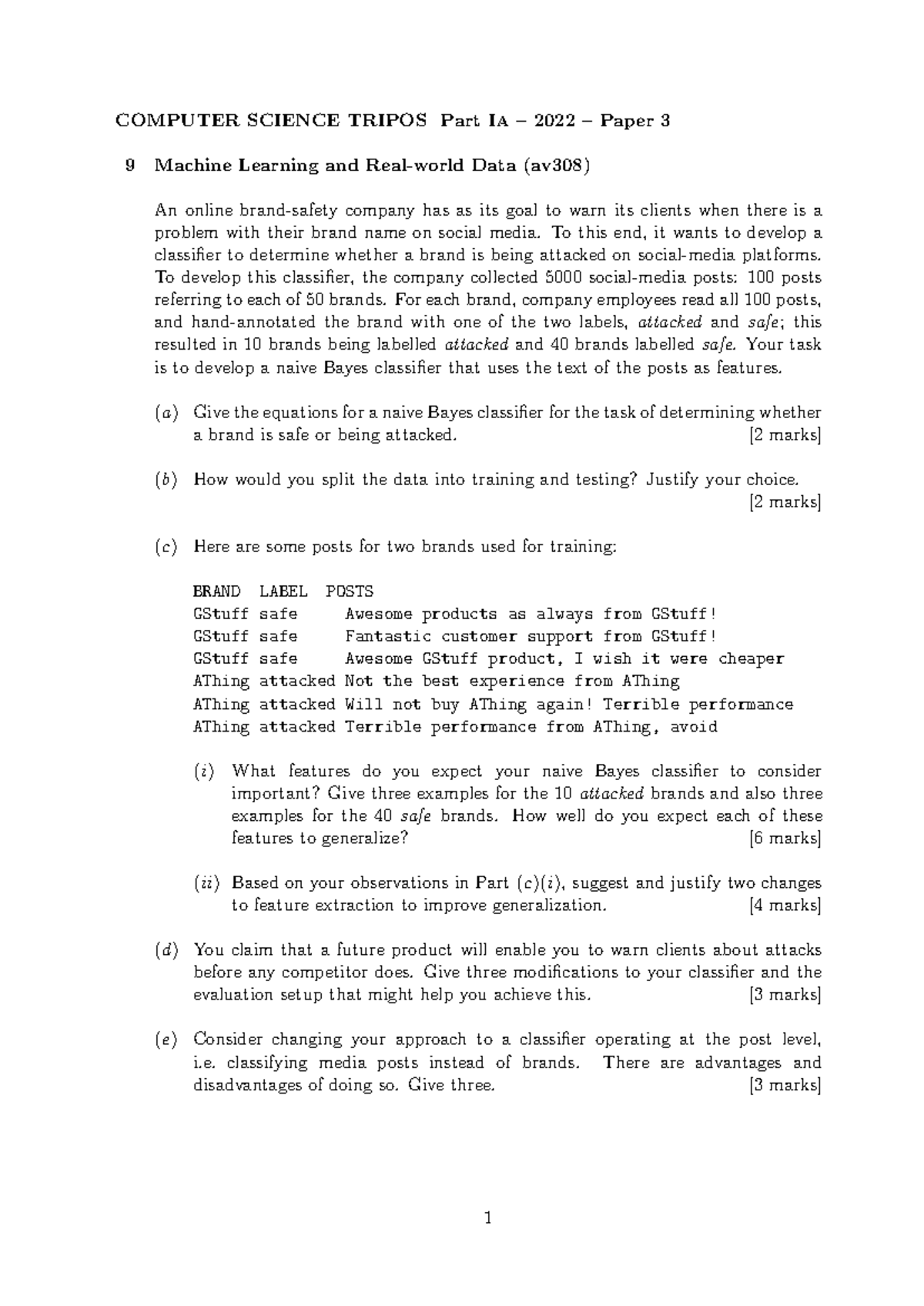 Y2022p3q9 - Practice - 9 COMPUTER SCIENCE TRIPOS Part IA – 2022 – Paper ...