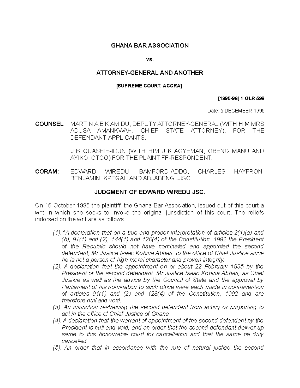Ghana BAR Associationvs. Attorney- General AND Another - GHANA BAR ...