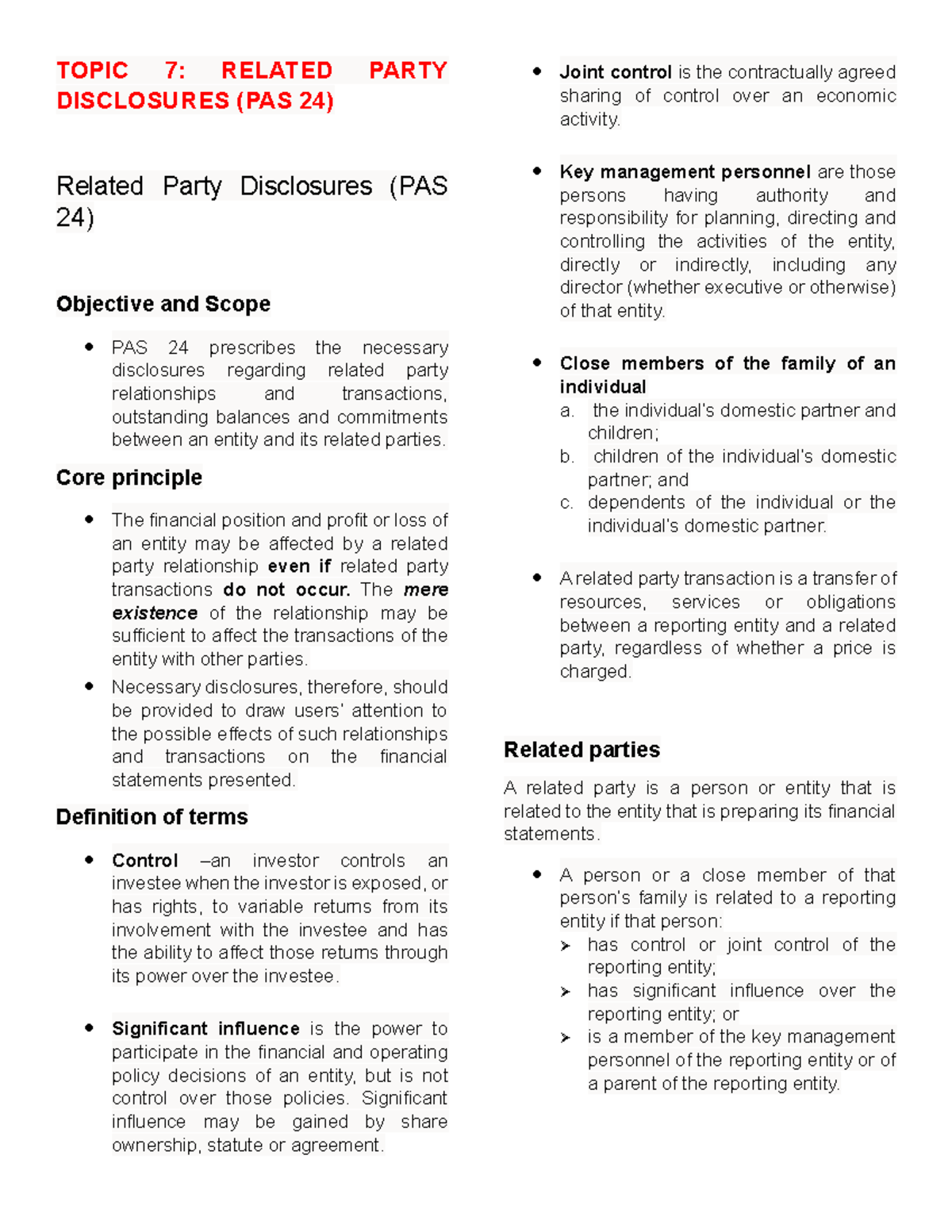 Topic 7 Related Parties - TOPIC 7: RELATED PARTY DISCLOSURES (PAS 24 ...