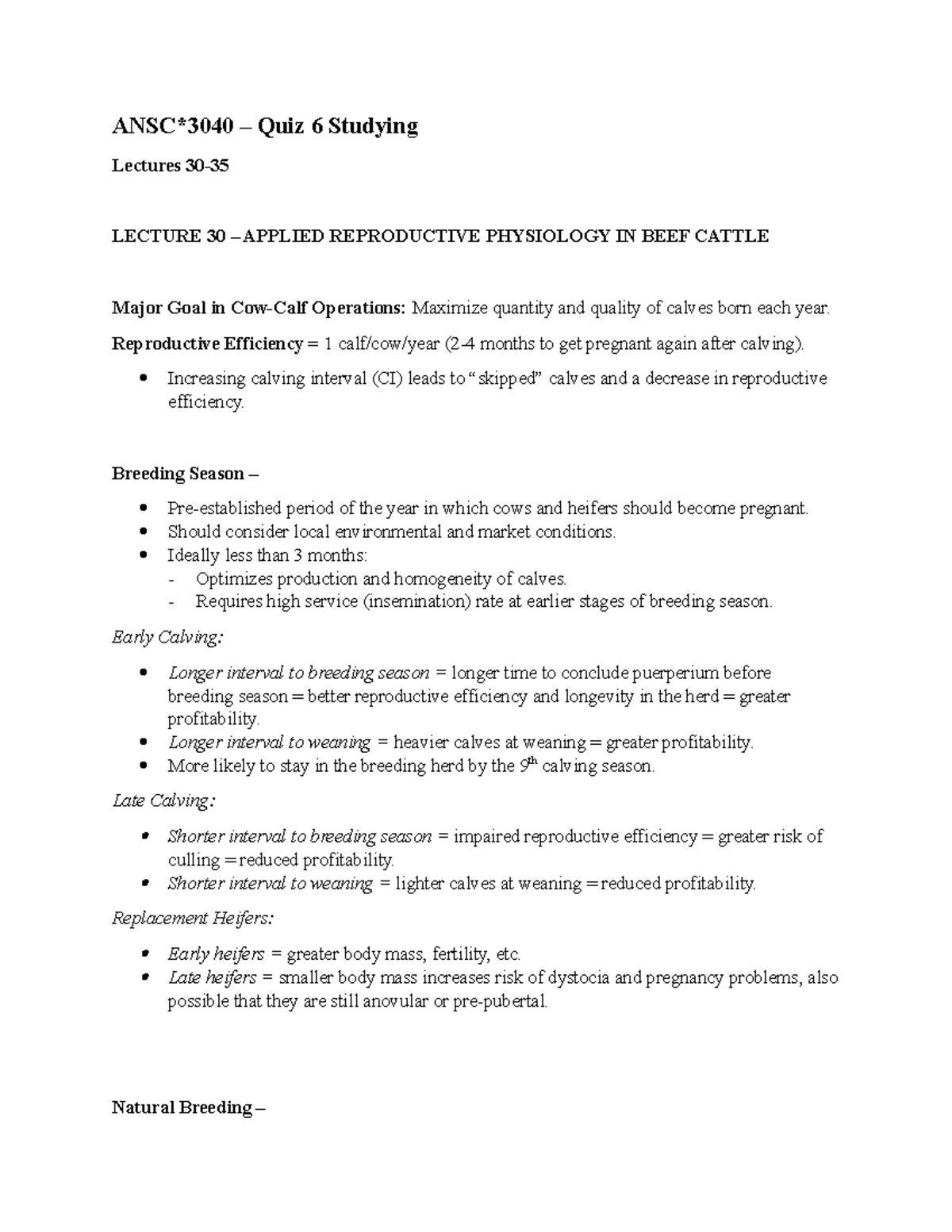 Repro quiz 6 studying - ANSC*3040 – Quiz 6 Studying Lectures 30 ...
