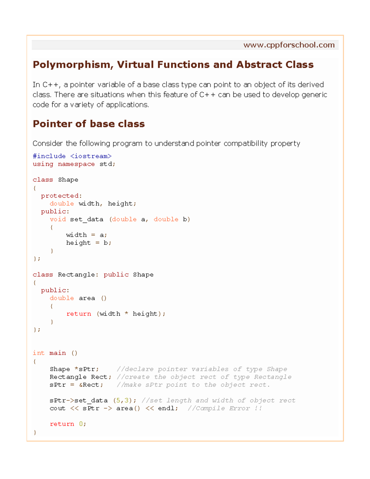 Chapter 27 Polymorphism Virtual Function Abstract Class Cppforschool Polymorphism Virtual