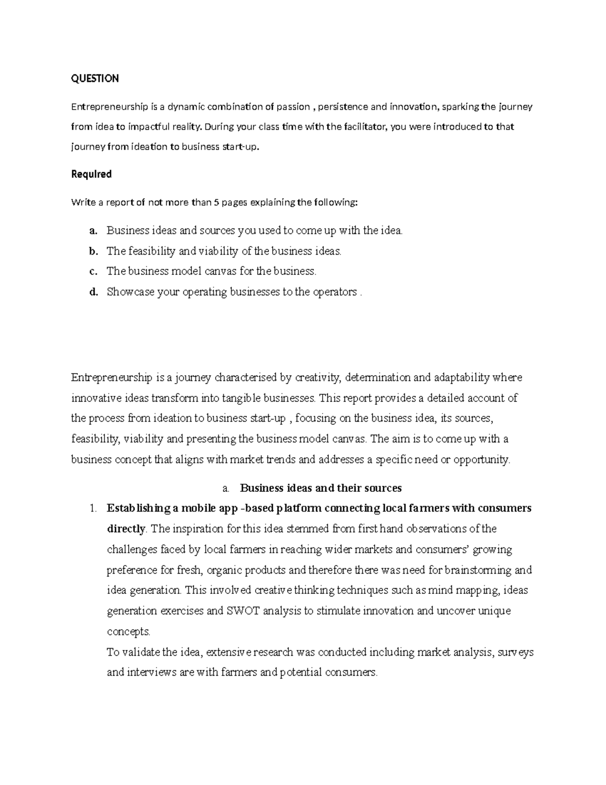 Formulating a business idea into a tangible businesses - QUESTION ...