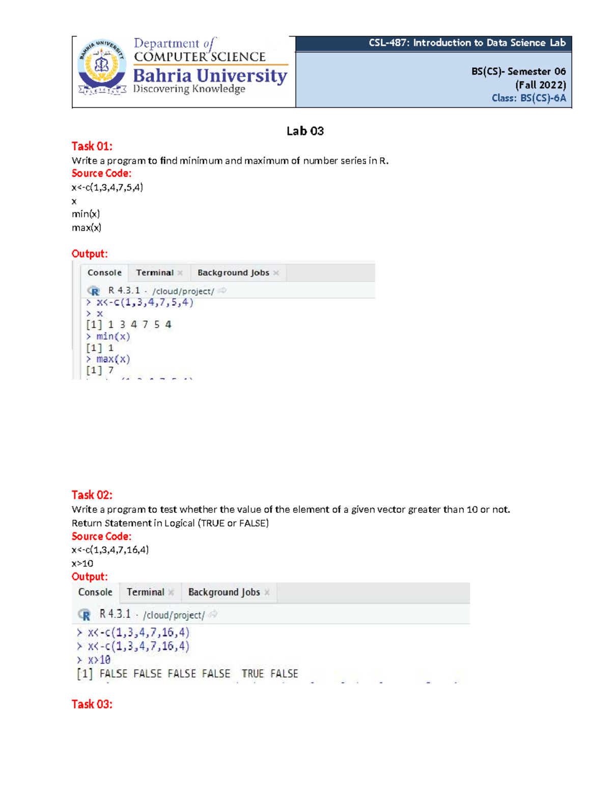 LAB 3 - it is introduction of data science lab number. 3 - BS(CS)- Semester 06 (Fall 2022) Class ...