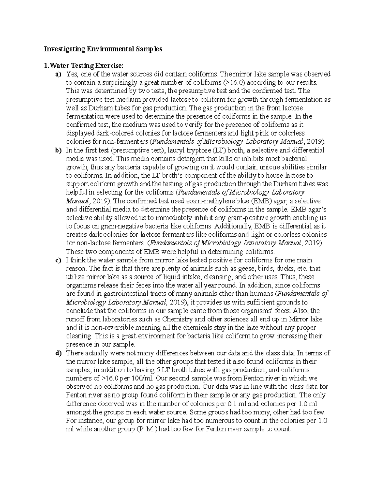 Environmental Samples Analysis MCB 2610 - Investigating Environmental ...