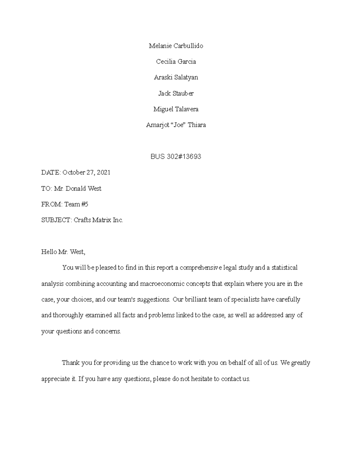 Team 5-Crafts Matrix Final - Melanie Carbullido Cecilia Garcia Araski ...