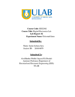 Digital Electronics Lab (report-1) - Course Code: EEE Course Title: Digital Electronics Lab ...