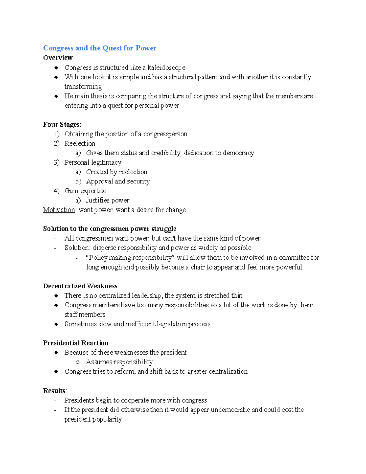 Panel Discussion Notes - Congress and the Quest for Power Overview ...