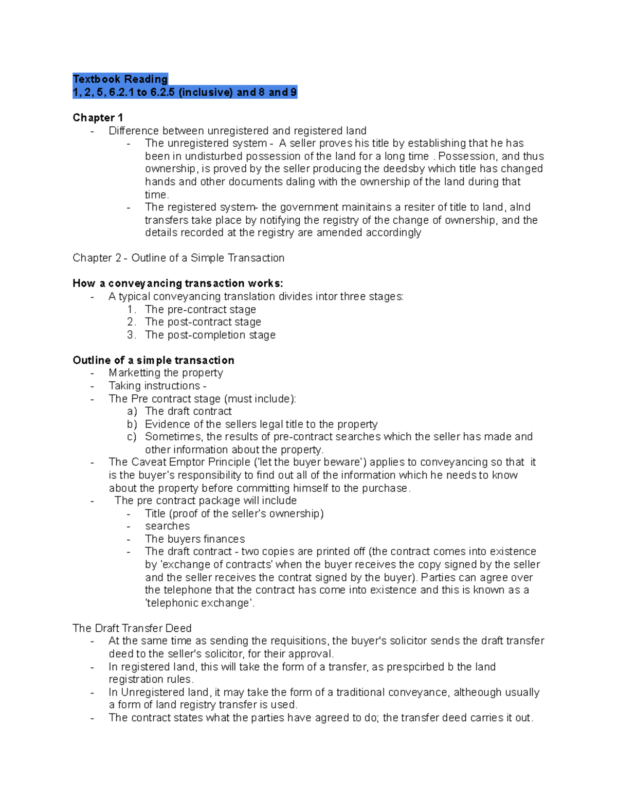 Real Estate WS 1 Notes - Textbook Reading 1, 2, 5, 6.2 to 6.2 ...
