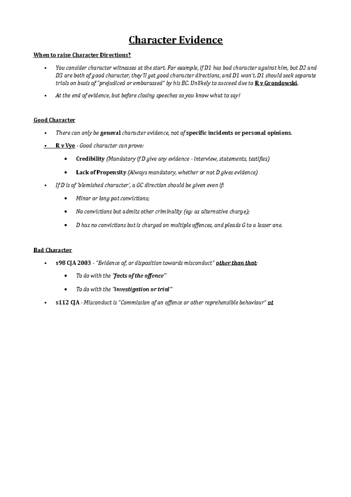 Character evidence 2015 - Character Evidence When to raise Character ...