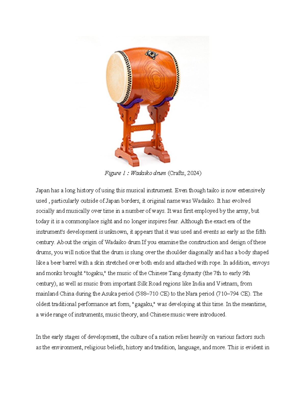 Documentation - lab - Figure 1 : Wadaiko drum (Crafts, 2024) Japan has ...