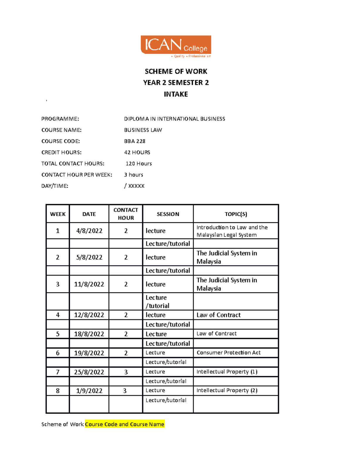 Scheme OF WORK template - Copy - SCHEME OF WORK YEAR 2 SEMESTER 2 ...