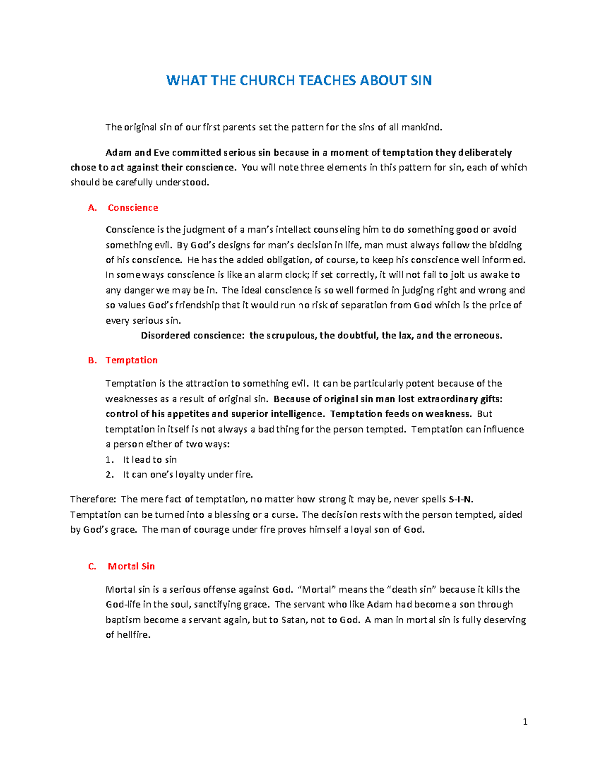 Lesson for Finals - Week 2 - WHAT THE CHURCH TEACHES ABOUT SIN The ...