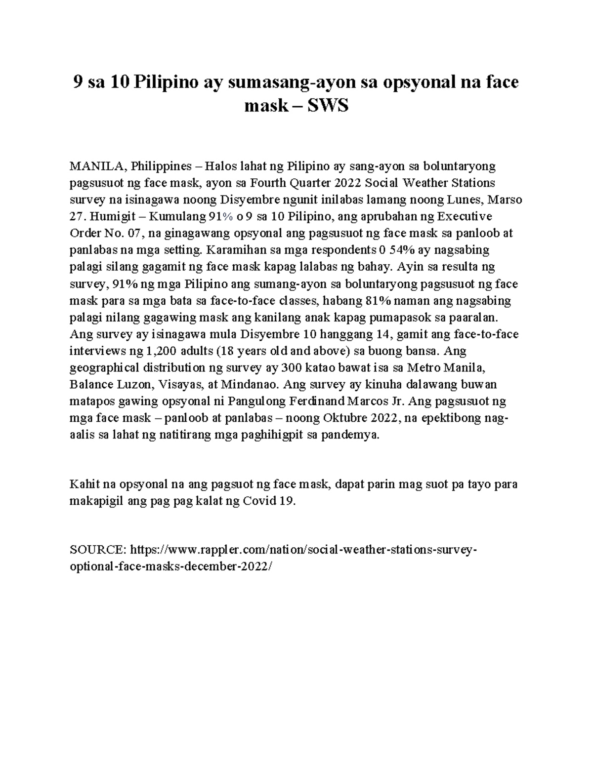 Aralin Panlipunan 7 Fourth Quarter Balitaan - 9 sa 10 Pilipino ay ...