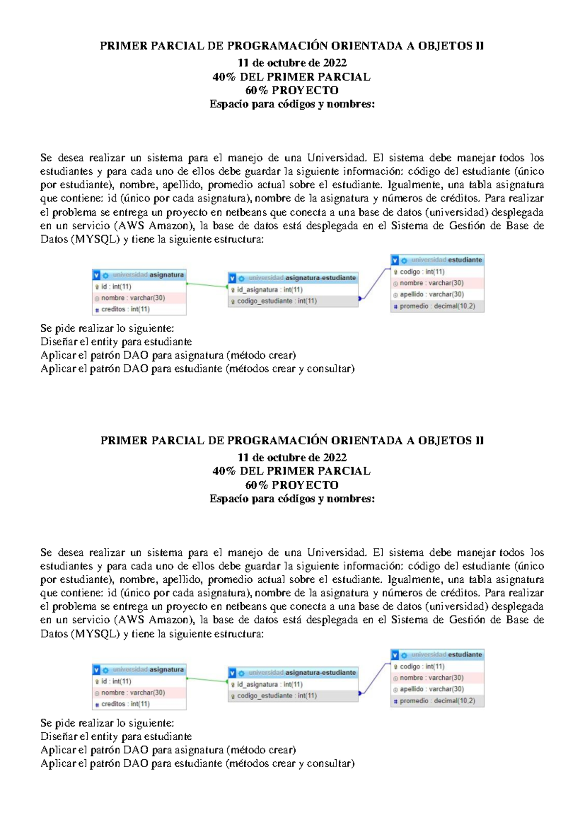 Primer Parcial DE Programación Orientada A Objetos II - PRIMER PARCIAL ...