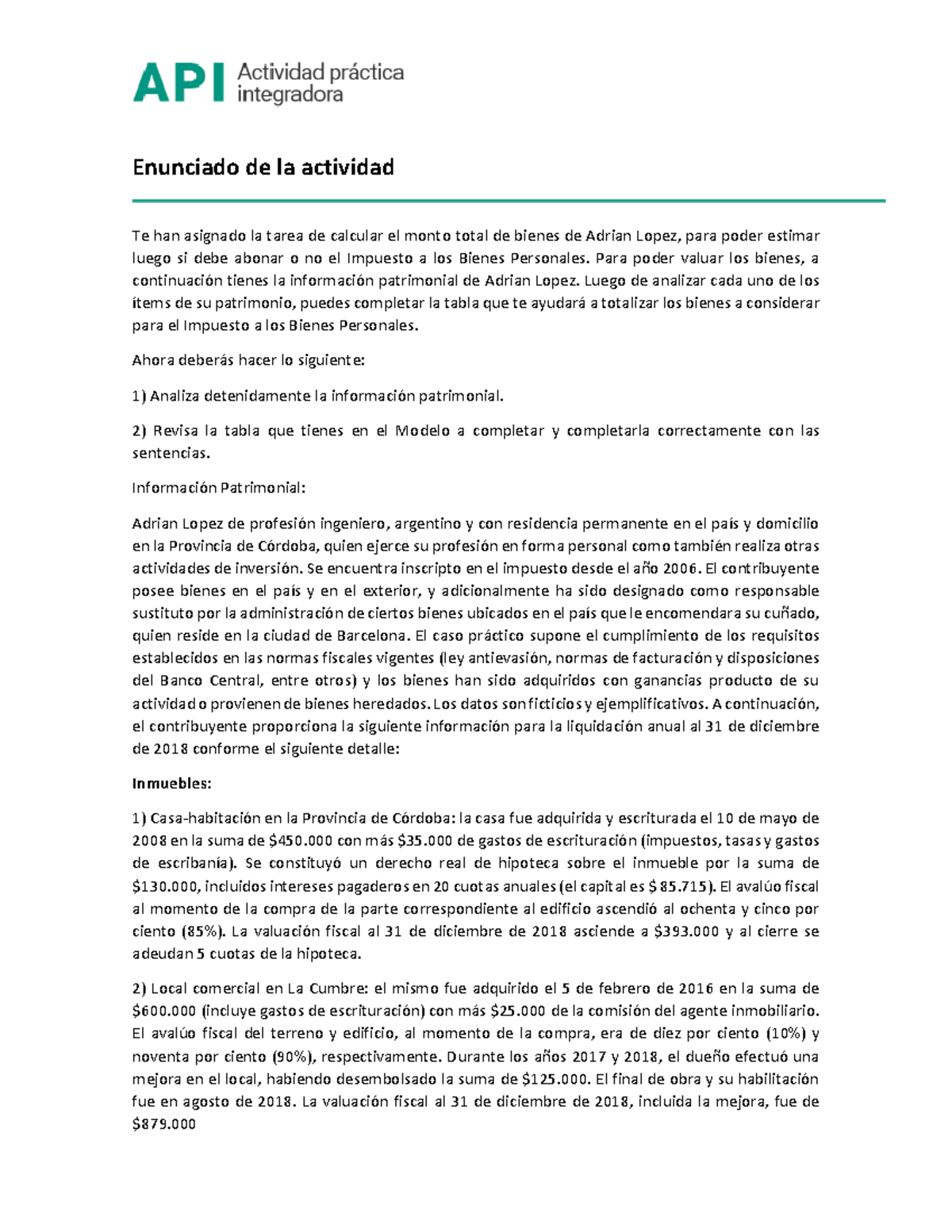 API1- Enunciado de la actividad - Warning: TT: undefined function: 32 Enunciado de la actividad ...