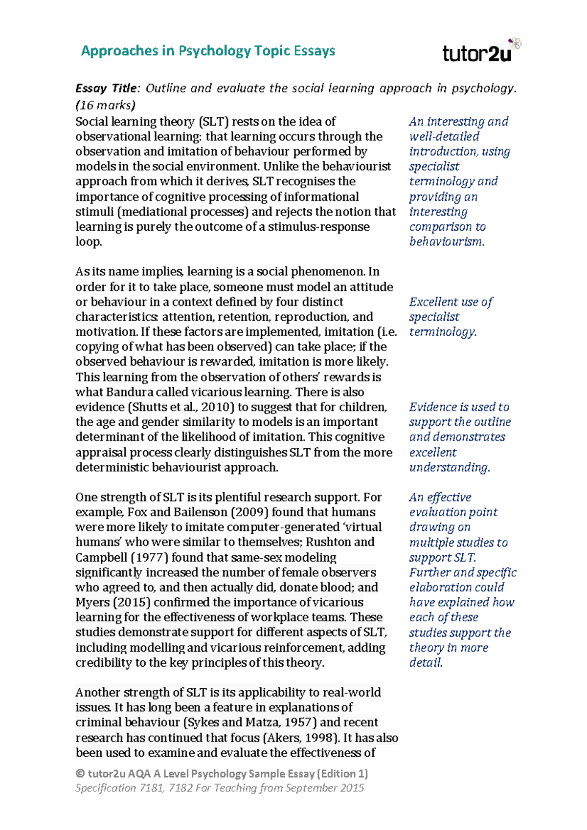 04.2b Essay Social Learning Theory V2 with Comments - Approaches in ...