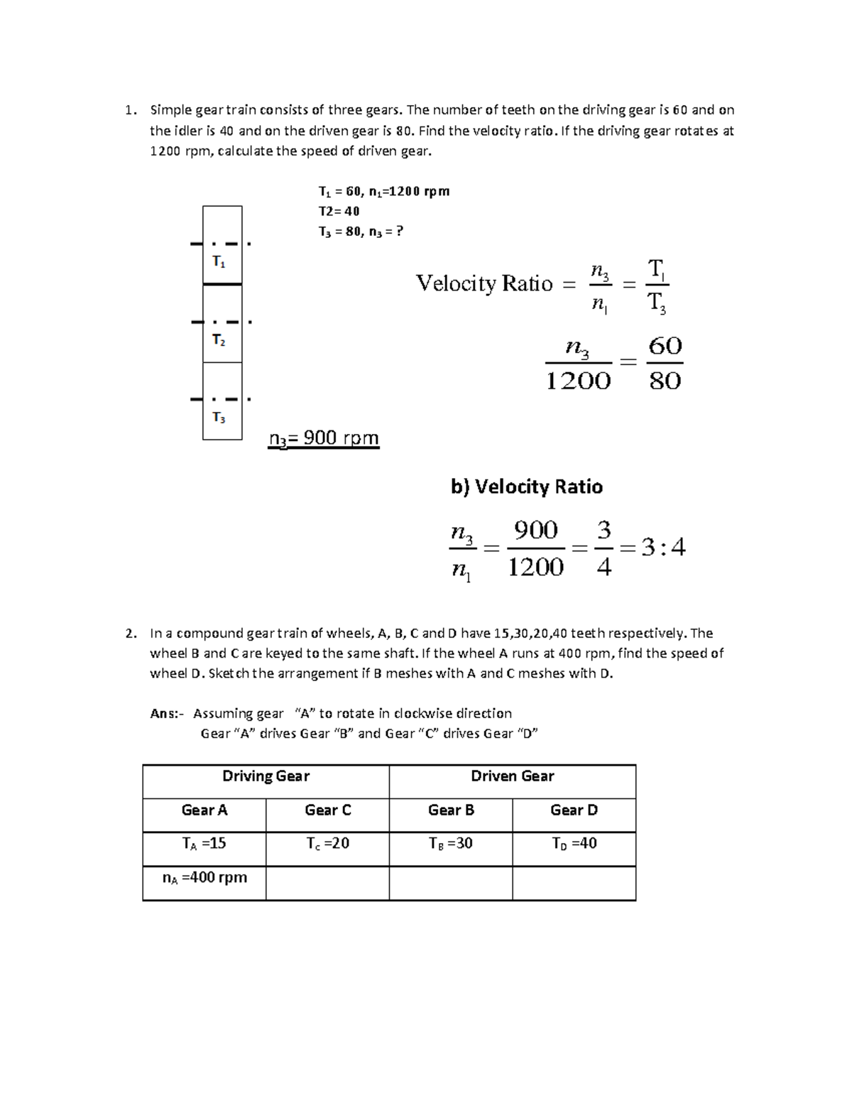 GEAR Drive Numerical 1 - These are practice questions for applications ...
