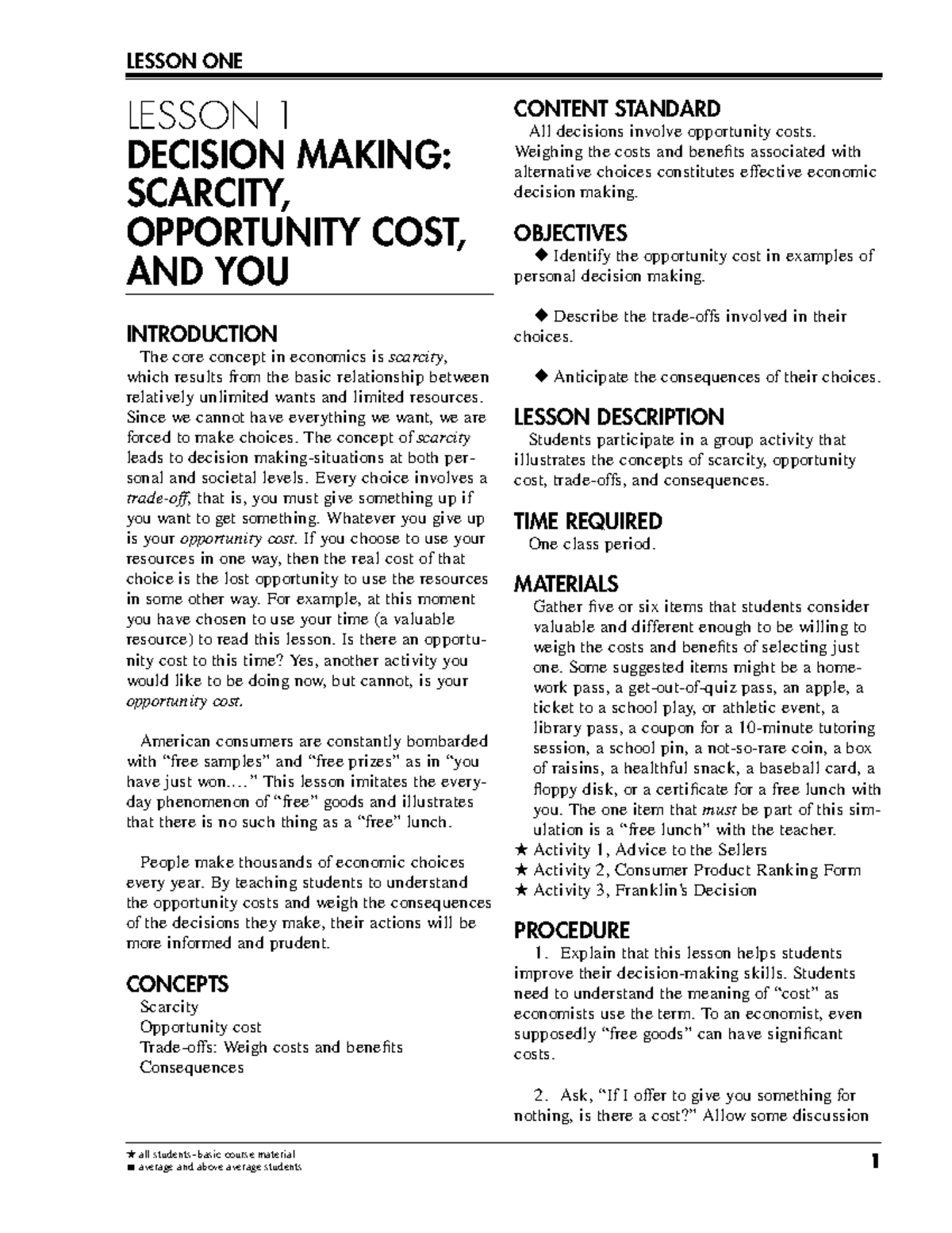 Personal decision making focus econ - LESSON 1 DECISION MAKING ...