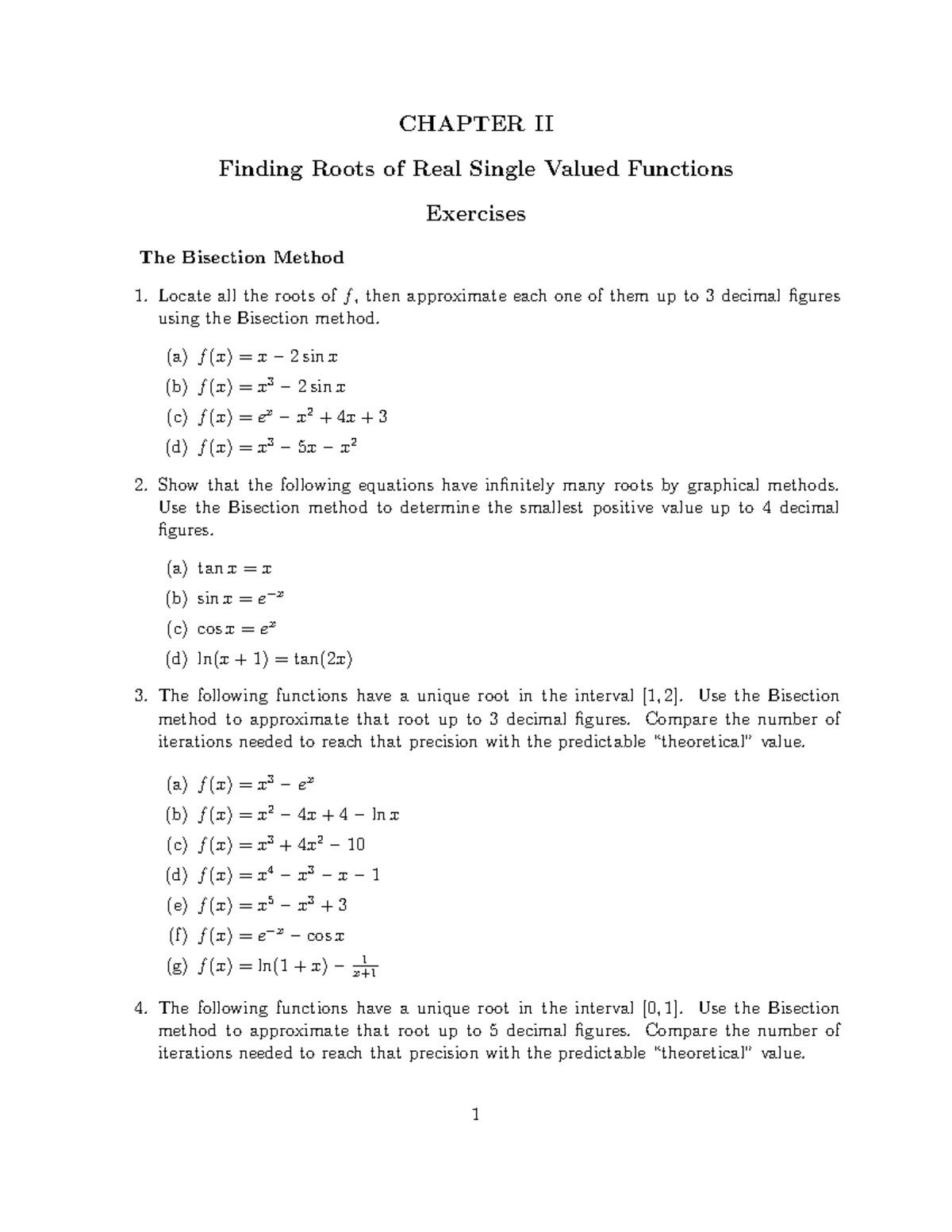 Chapter 2 - Notes - CHAPTER II Finding Roots of Real Single Valued ...