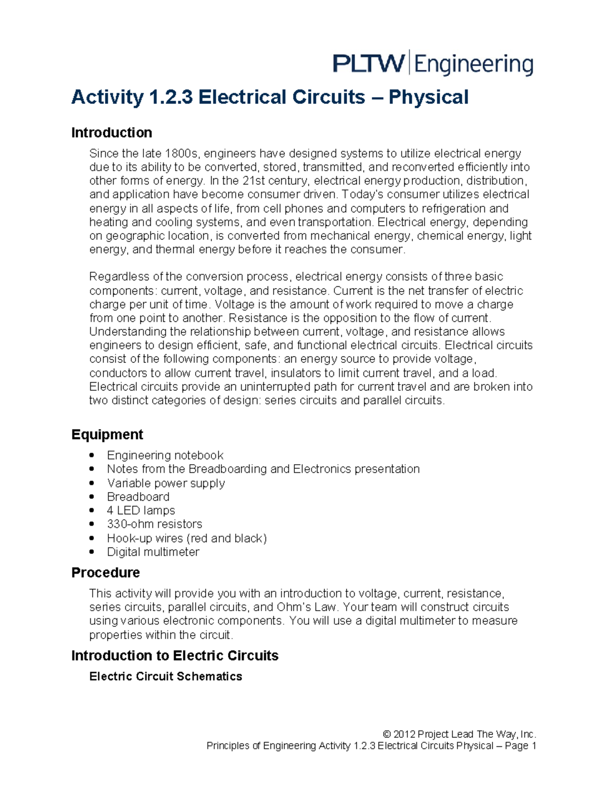 1.2.3.A.PHY Electrical Circuits - Activity 1.2 Electrical Circuits ...