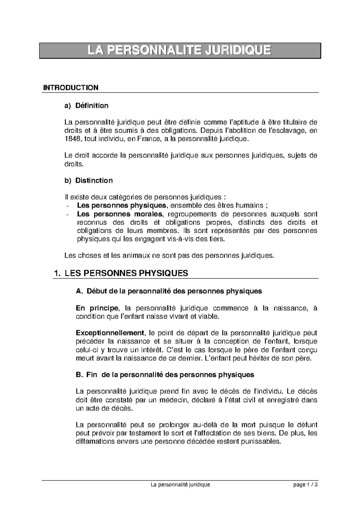 LA Personnalite Juridique - LLLAAA PPPEEERRRSSSOOONNNNNNAAALLLIIITTTEEE ...