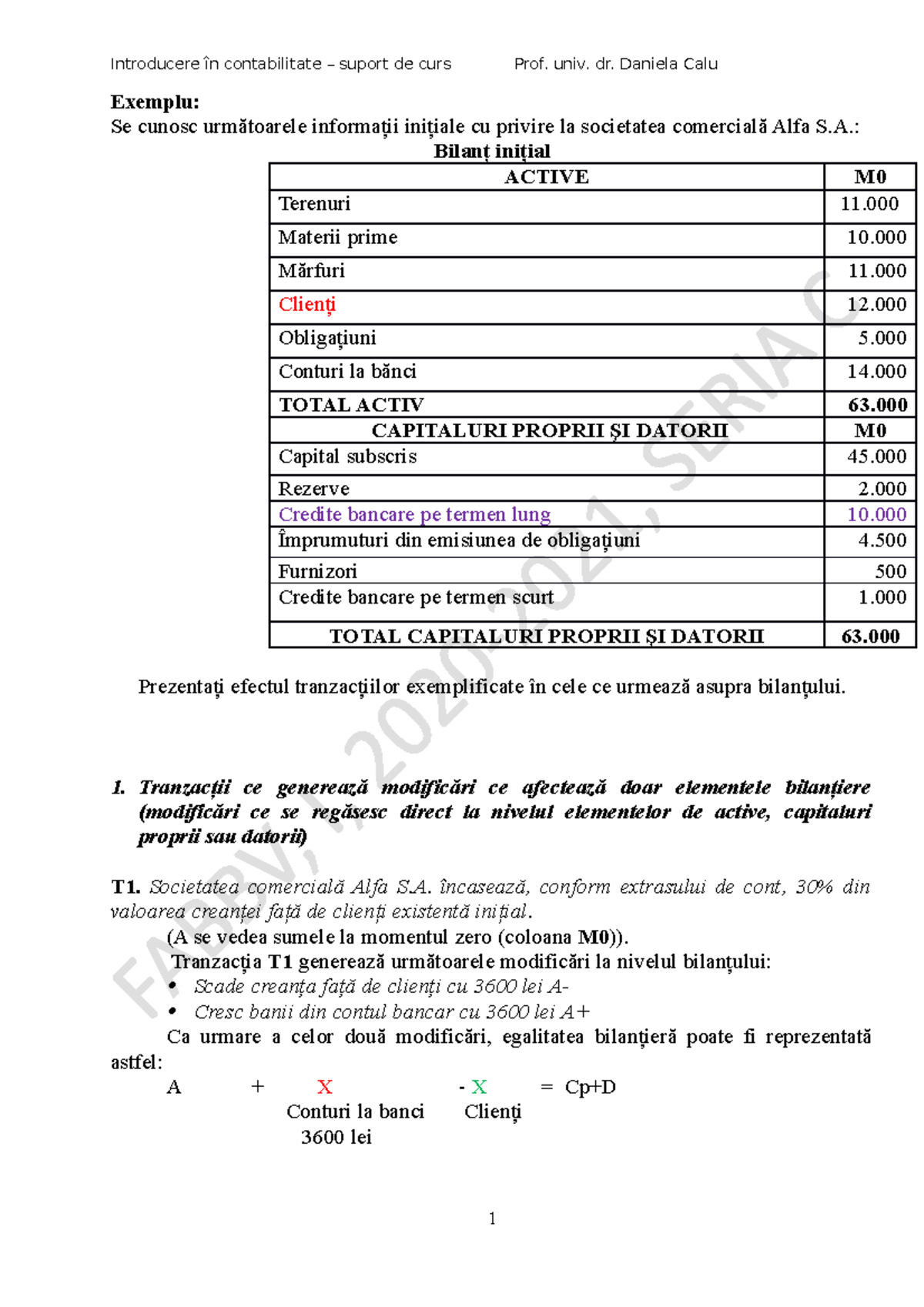 Modif Bilant - Exemplu: Se cunosc următoarele informaţii iniţiale cu ...