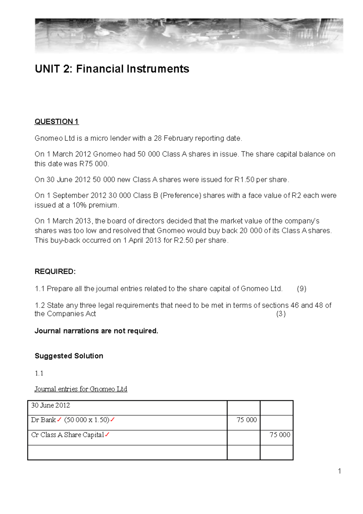 Learningunit 2tutorialquestions 2016 - UNIT 2: Financial Instruments ...