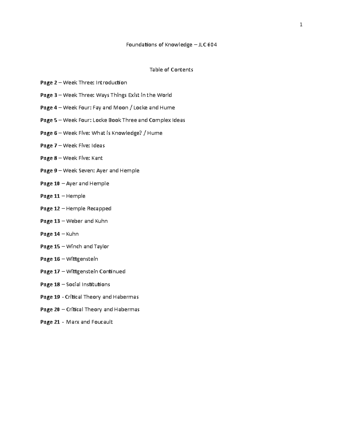 JLC 604 Class Notes - Foundations of Knowledge – JLC 604 Table of ...