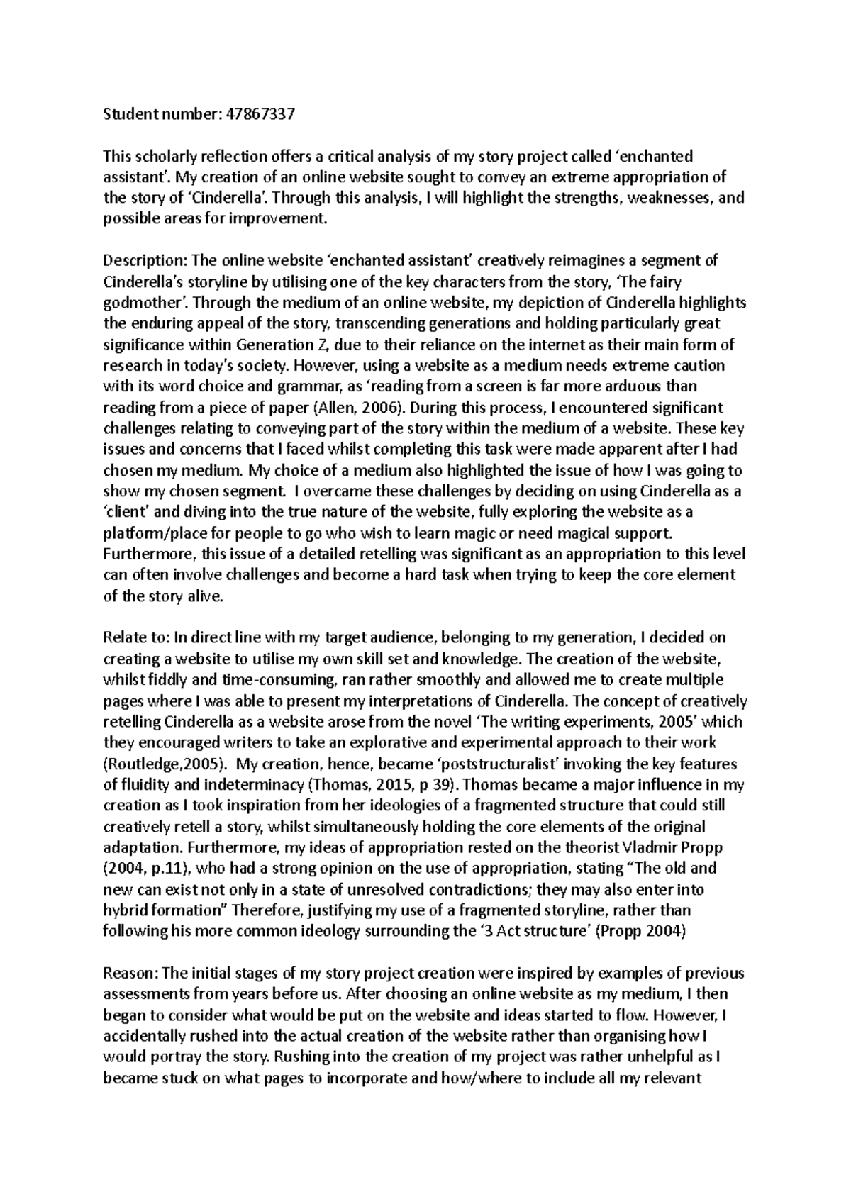 Multimodal reflection - Student number: 47867337 This scholarly ...