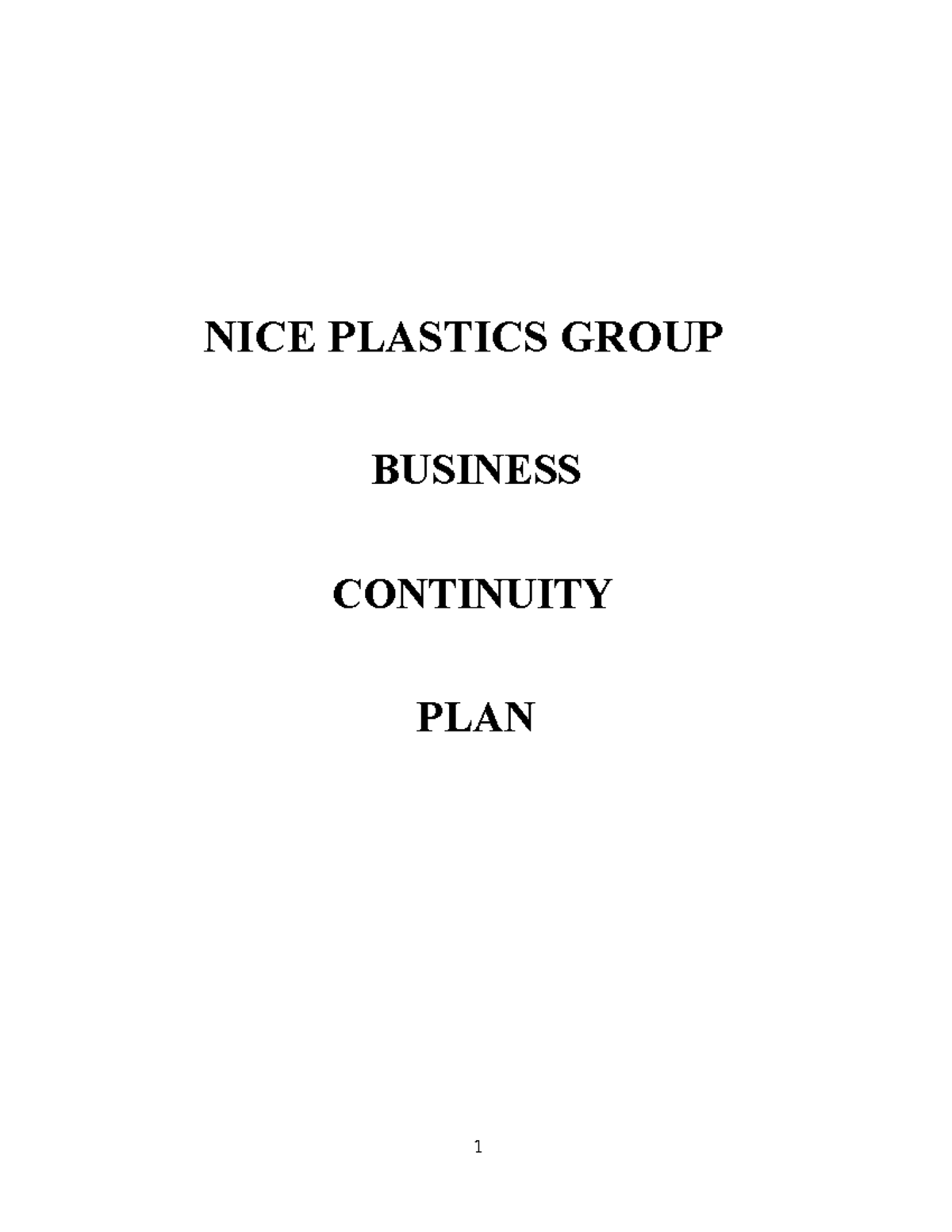 Business Continuity PLAN - NICE PLASTICS GROUP BUSINESS CONTINUITY PLAN ...