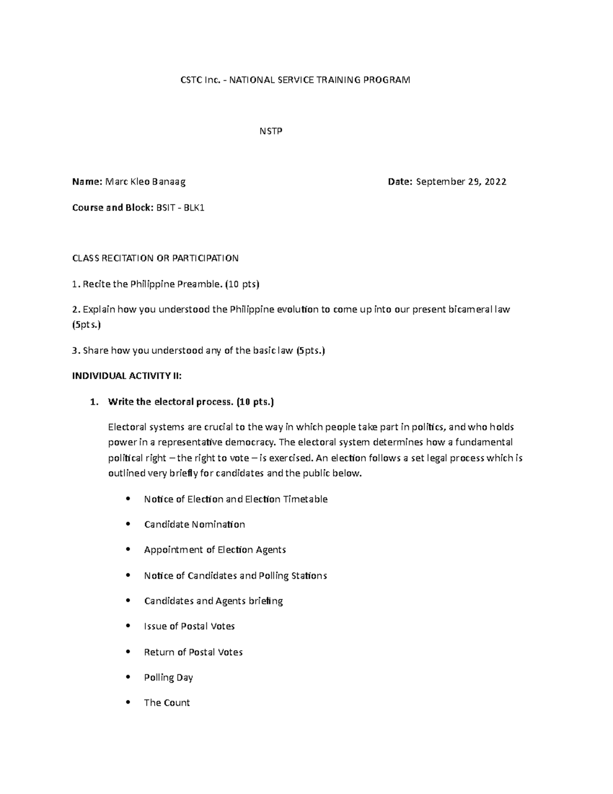 NSTP - Activity 2 - dbd - CSTC Inc. - NATIONAL SERVICE TRAINING PROGRAM ...