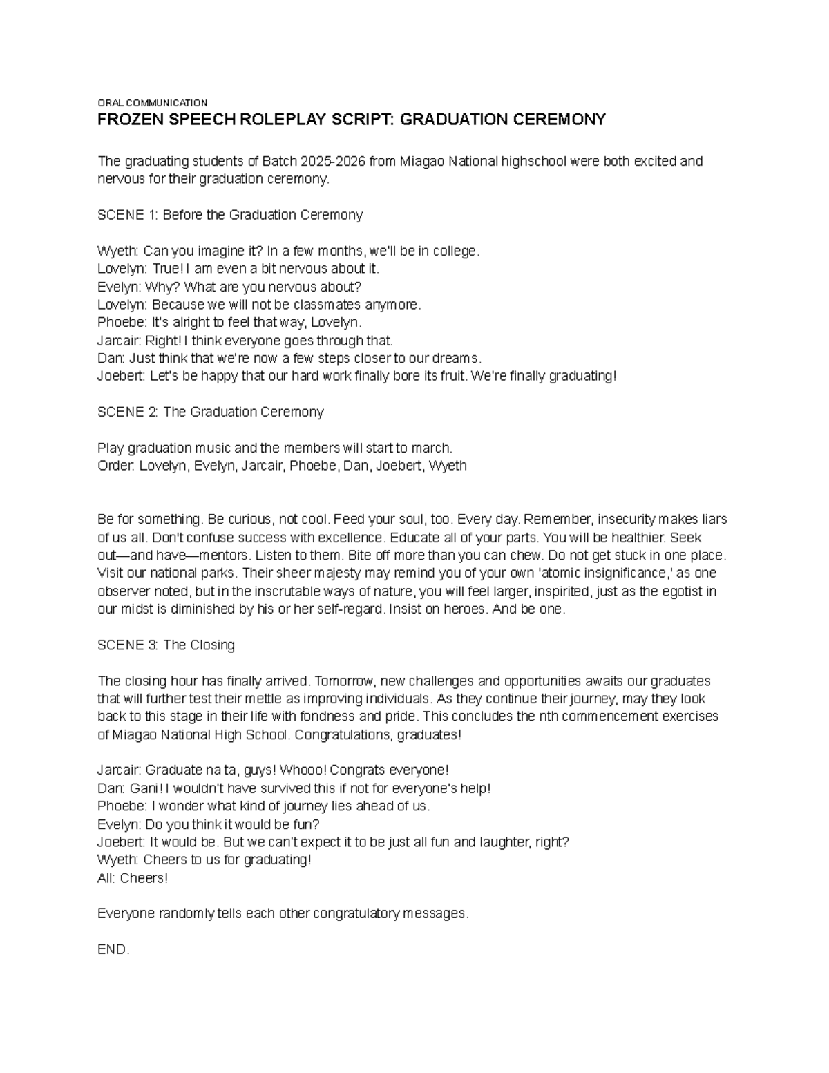 Untitled document - jhhh - ORAL COMMUNICATION FROZEN SPEECH ROLEPLAY ...