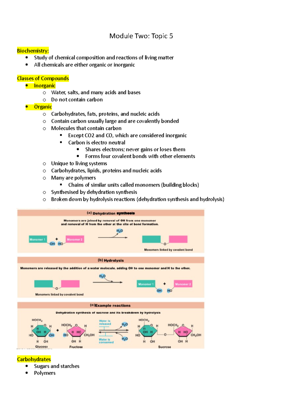 Module Two Topic 5 - Lecture notes 5 - Module Two: Topic 5 Biochemistry ...