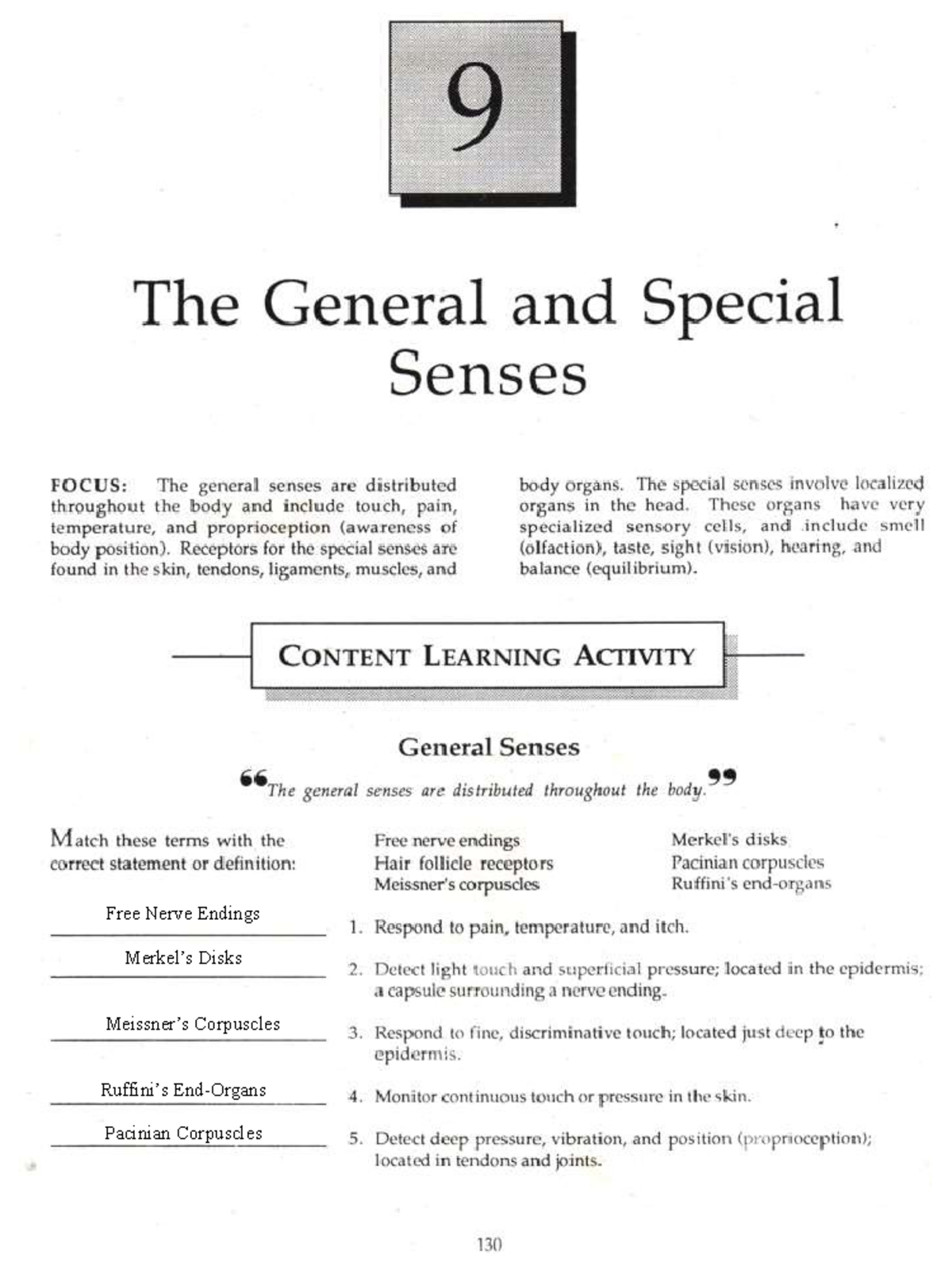 Worksheet on General and Specialized Senses - Microbial Physiology ...