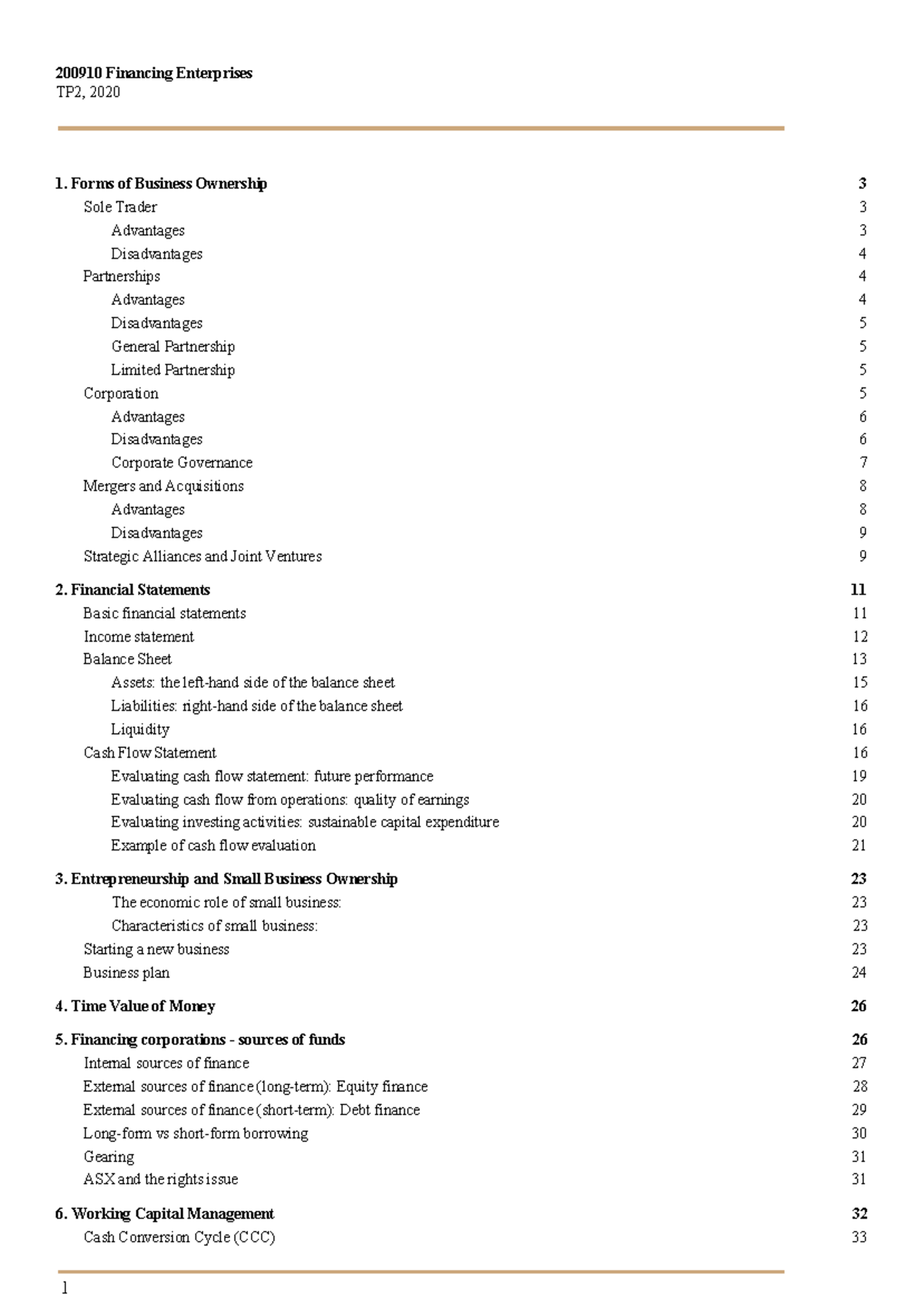 Financing Enterprises, Exam study notes, Sep 2020 - 200910 Financing ...
