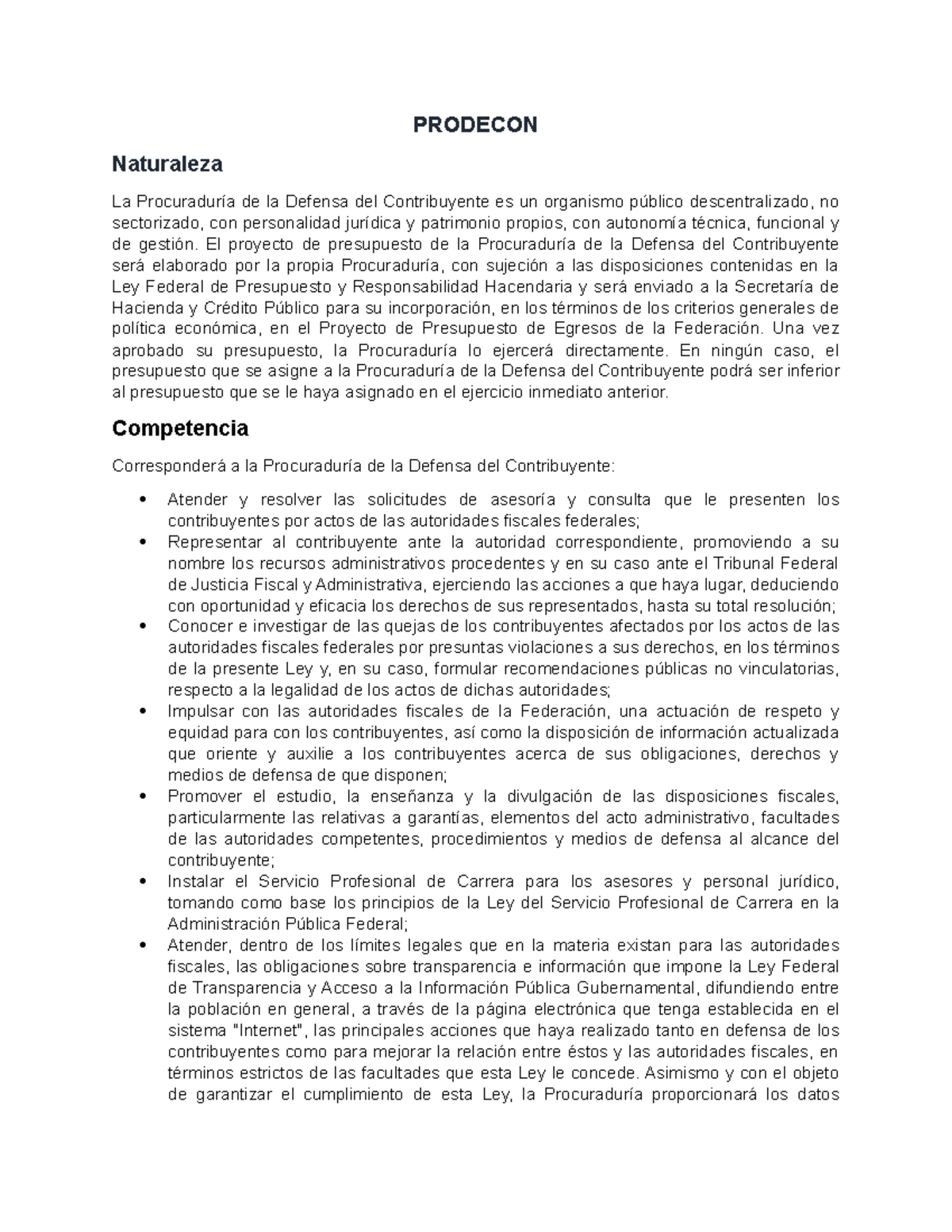 Prodecon - PRODECON Naturaleza La Procuraduría de la Defensa del ...