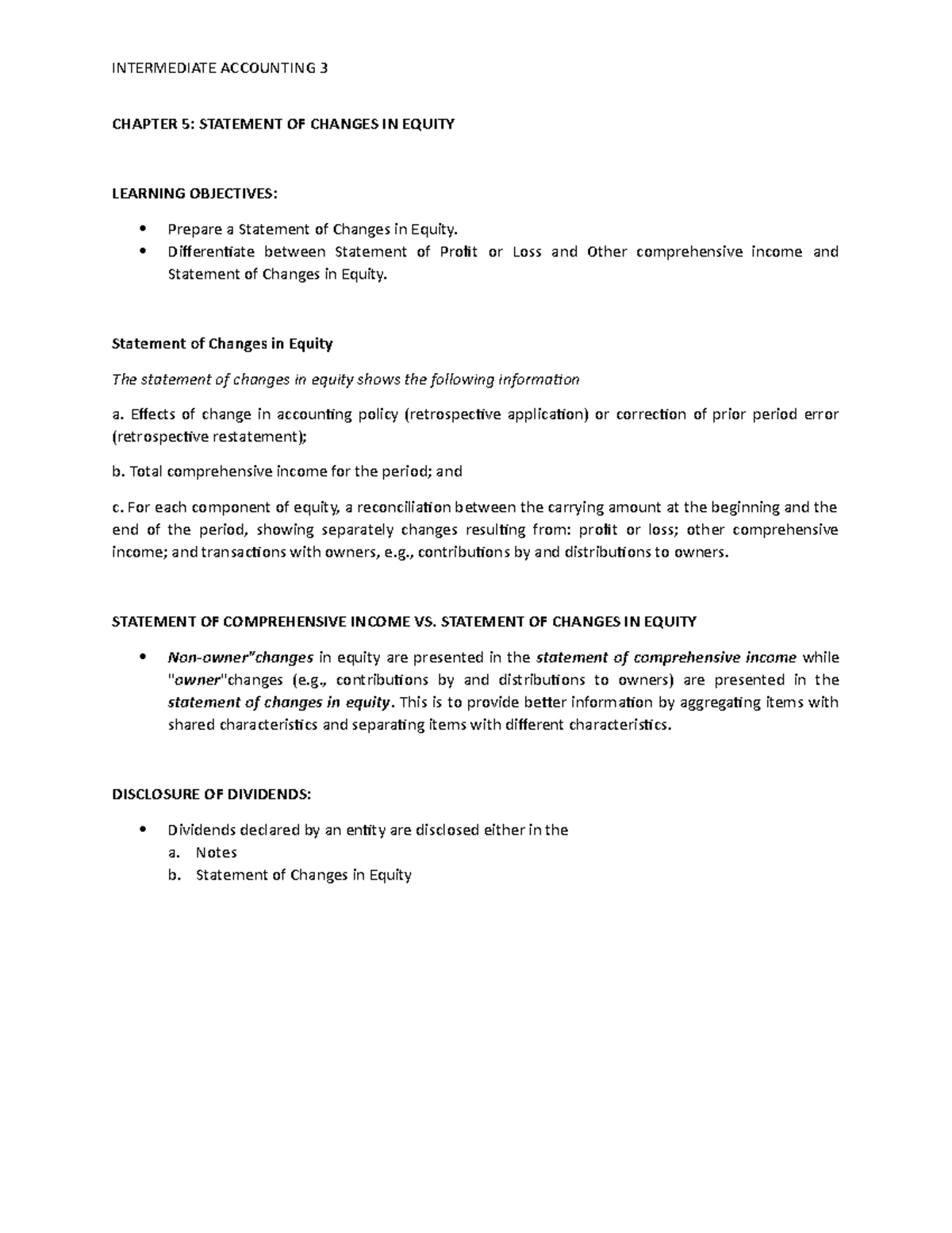 IA3 - CH5 Statement of Changes in Owner's Equity - INTERMEDIATE ...