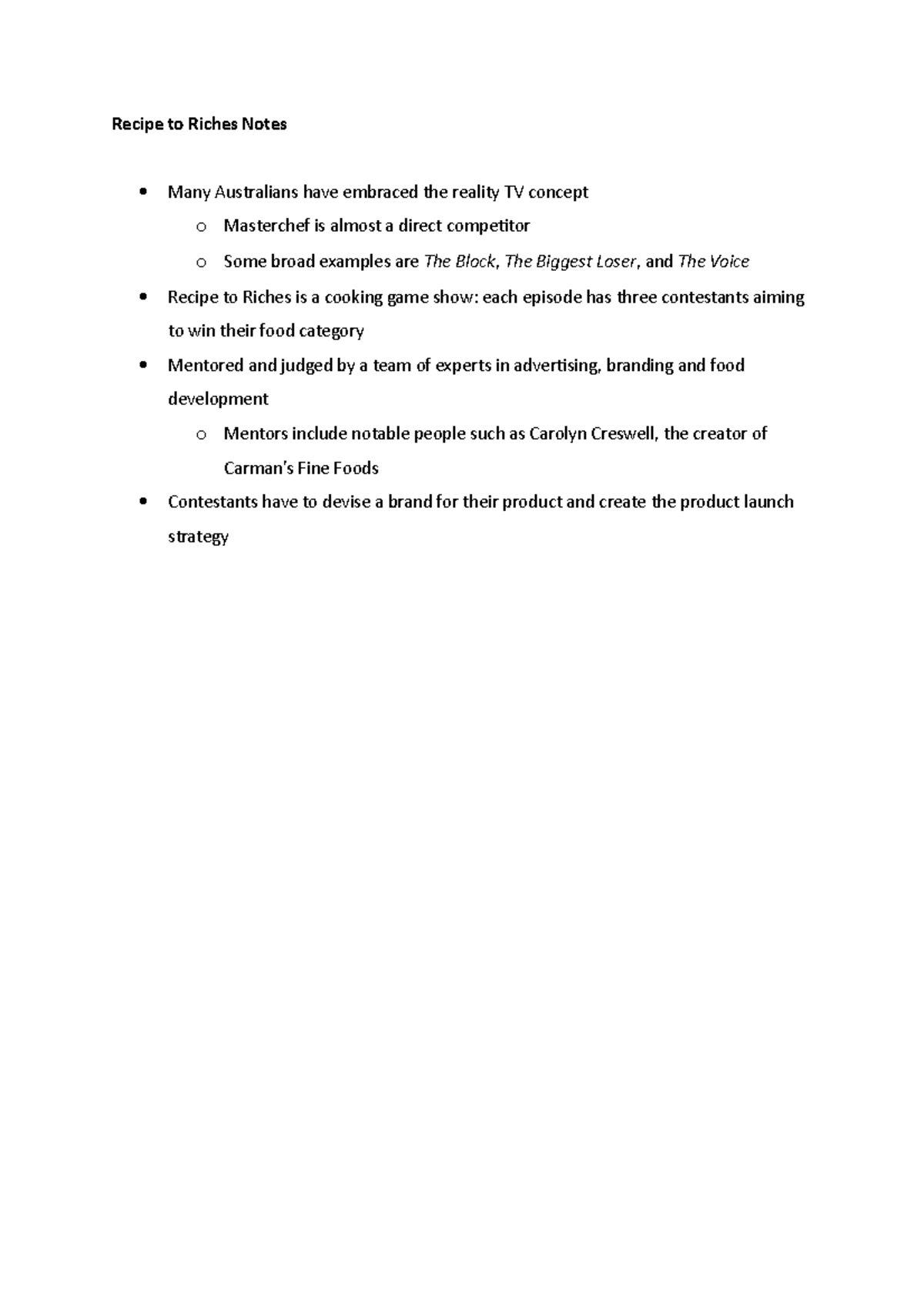 Recipe to Riches - Lecture notes 1 - Recipe to Riches Notes Many ...