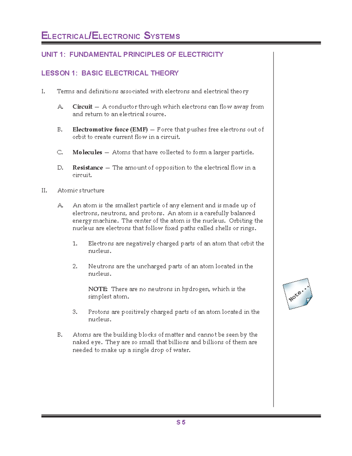 Basic electrical theory - S ElEctrical/ElEctronic SyStEmS uNiT 1 ...