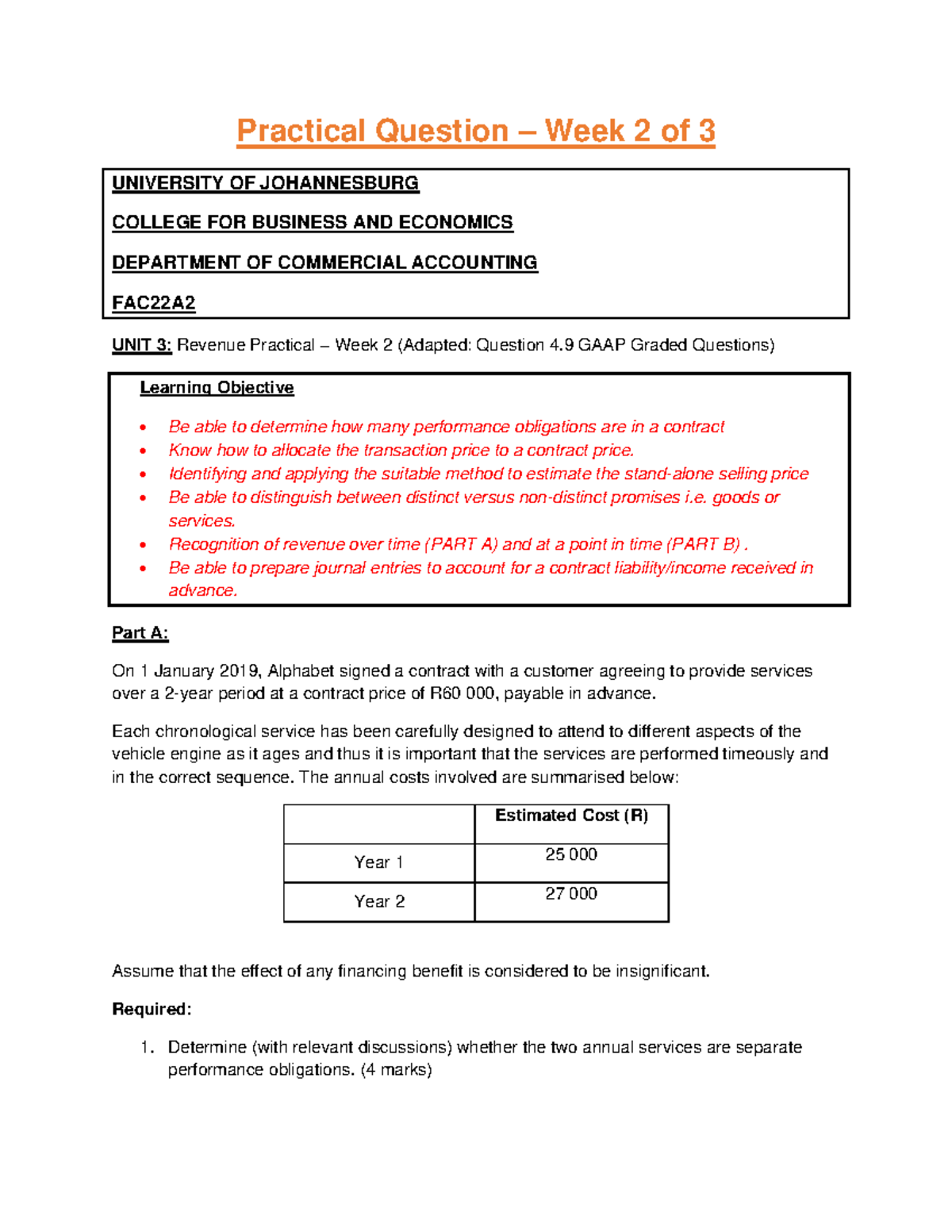 Revenue - Practical Question Week 2 of 3 2024 Final - Practical ...